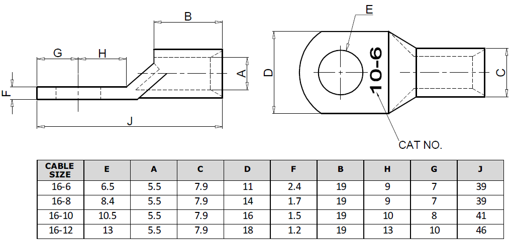 Copper Lug 16mm | Range of stud sizes | Australian Standard | On line ...
